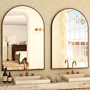 GLSLAND 26x38 inch Arch Bathroom Mirror - Arched Bathroom Mirror/Wall Mounted Vanity Mirror - Arch Metal Frame Wall Mirror for Bathroom Bedroom Living Room, Black