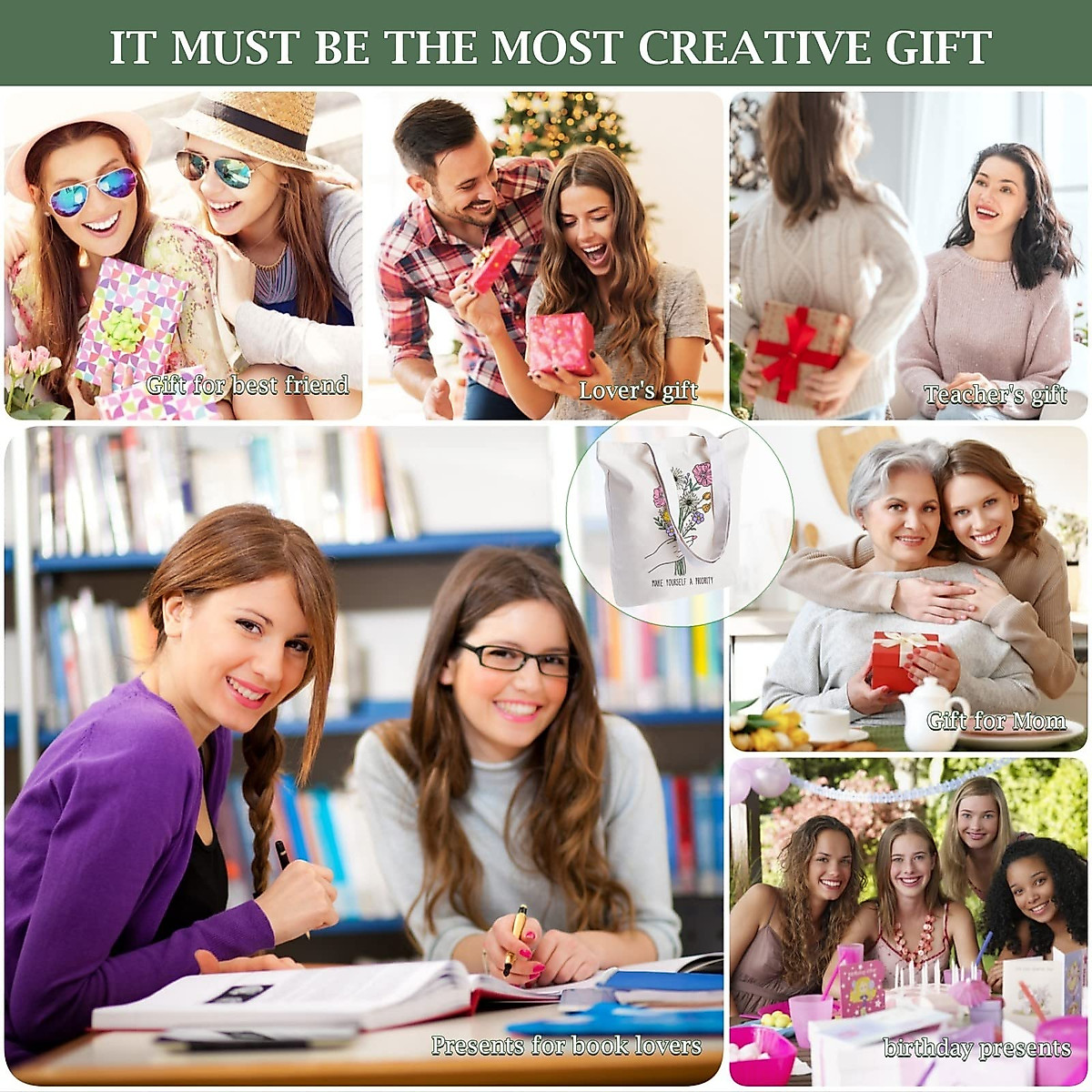 Andeiltech Canvas Tote Bag for Women Aesthetic Floral Tote Bag Wildflower Printed Book Lover Shoulder Reusable Grocery bags