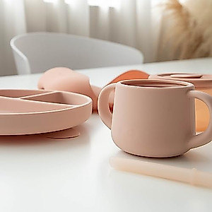 Moonkie Silicone Baby Sippy Cups | 3 Stages Training Cup Straw Cup for Infants Toddlers and Kid, 4 oz (Blush)