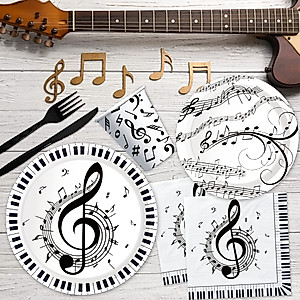 Xenorik Music Theme Party Decorations Tableware - Music Notes Party Supplies, Plate, Cup, Napkin, Tablecloth, Cutlery, Music Social Media Theme Birthday Baby Shower Decorations Dinnerware | Serve 24