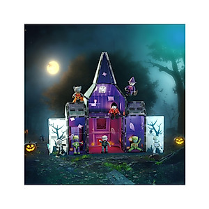PicassoTiles Haunted House Theme Magnet Tile Building Blocks 8 Action Figures Magnetic Construction Toy Double Sided Printing Education STEM Learning Playset Halloween Adventure Kid Ages 3+ PTQ03