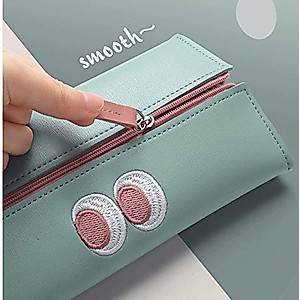 Funny live Foldable Monster Pencil Case Wide-Opening Makeup Pouch Stationary Box, Big Capacity Leather Pencil Pouch Pen Bag Holder Stationery Organizer for Boys Girls Teen (Lake Blue)