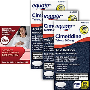Equate, Cimetidine 200 Mg - Heartburn Medicine, Stomach Acid Reducer, 60ct (3 Pack) Bundle With Exclusive "Say "No" To Indigestion And Heartburn" - Better Idea Guide (4 Items)