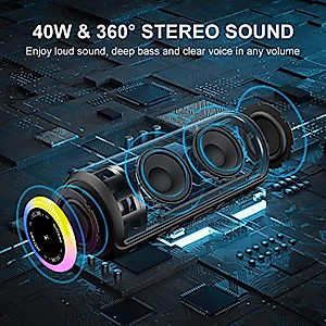 Ortizan Bluetooth Speakers, 40W Wireless Speaker with Bluetooth 5.0, IPX7 Waterproof Outdoor Speaker, 30H Playtime, Rich Bass, LED Lights, Stereo Pairing, Portable Speaker for Beach, Pool, Party