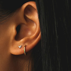 Sterling Silver Stud Earrings for Women, 3 Pairs Tiny Flower Earrings Set, Small Cubic Zirconia Helix Earrings Dainty Tragus Cartilage Studs Cherry Blossom Ear Piercing Jewelry Gifts for Teens