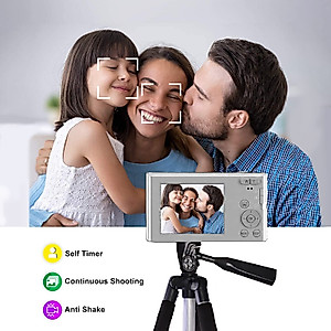 eDealz 44MP Digital Camera Compact Point and Shoot Camera with 32GB SD Card, 16X Digital Zoom, Kids Camera 2.4 Inch Screen, Vlogging Camera for Teens Students Boys Girls Seniors (Silver)