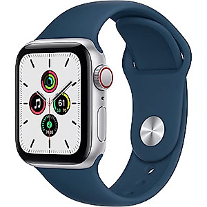 Apple Watch SE (GPS) 44mm Silver Aluminum Case with Abyss Blue Sport Band (Renewed)