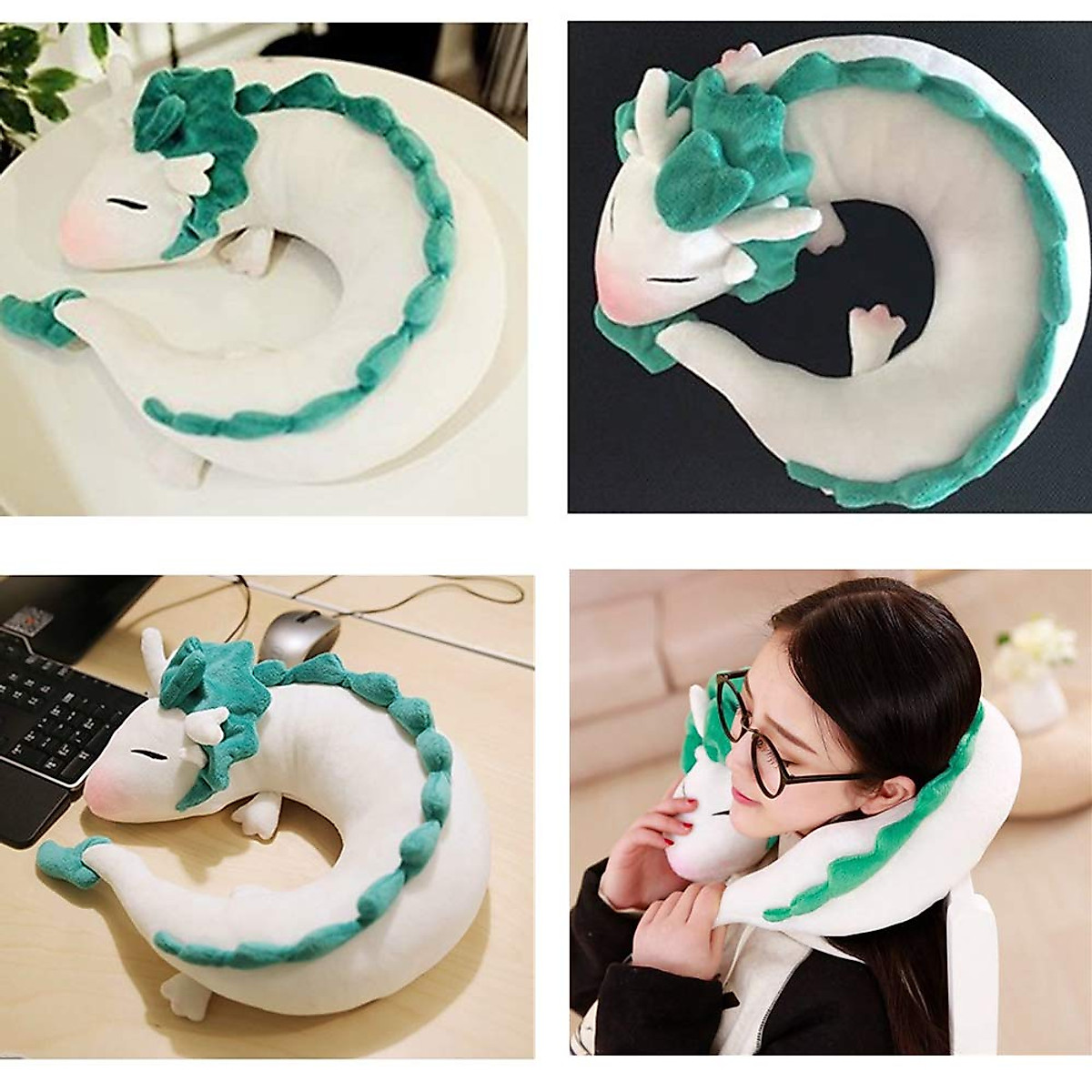 ForBEST Dragon U-Shape Pillow Plush Doll Toy Neck Pillow Anime Cute Soft Little White Dragon Best Gift for Kids (Light Green)