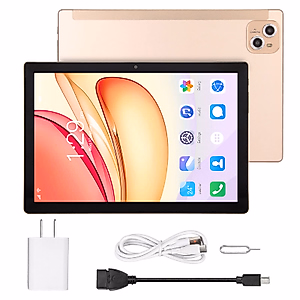 Vikye Android 10 Tablet, 10.1 Inch IPS Display, 8 Core CPU Processor, 6GB RAM 128GB ROM, 8MP 16MP Dual Cameras, 4G LTE 5G WiFi Tablet (Gold)