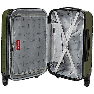Wrangler Smart Luggage Set with Cup Holder and USB Port, Olive Green, 20-Inch Carry-On