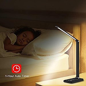 AFROG Multifunctional LED Desk Lamp with 10W Fast Wireless Charger, USB Charging Port, 5 Lighting Modes,7 Brightness Levels, 40 min Timer, Night Light Function,Eye-Caring Office Lamp, 5000K,8W,Black