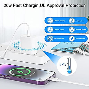 【Apple MFi Certified】 3Pack iPhone 14 13 12 11 Fast Charger,Apple Block USB C Fast Wall Plug with 6ft USB C to Lightning Cable for iPhone14/13/13Pro Max/12/12 Pro Max/11/11Pro Max/XS/XR/X,iPad