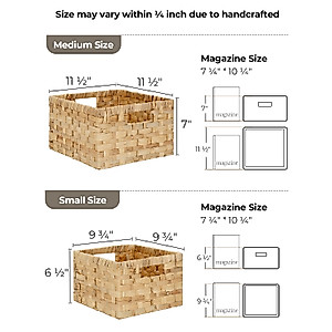 StorageWorks Water Hyacinth Wicker Baskets, Handwoven Rattan Baskets for Organizing, Decorative Wicker Baskets with Built-in Handles, Set of 2