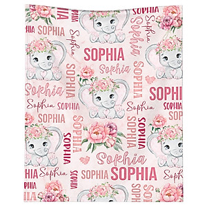 Custom Elephant Baby Blanket for Girls Boys Pink Personalized Blanket with Name Soft Flannel Throw Blankets for Couch Bed Personalized Gifts X-Small 40×30in for Toddlers