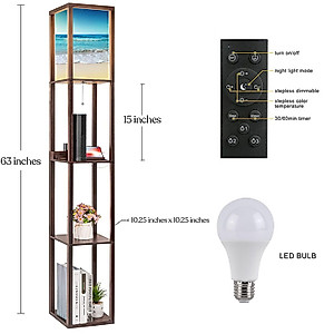 BVCAHSAW Floor Lamp with Shelves Beach scene showing sand sea sky Modern Standing Tall Lamp USB Ports & Power Outlet Corner Lamp Nightstand Light for Living Room Bedroom