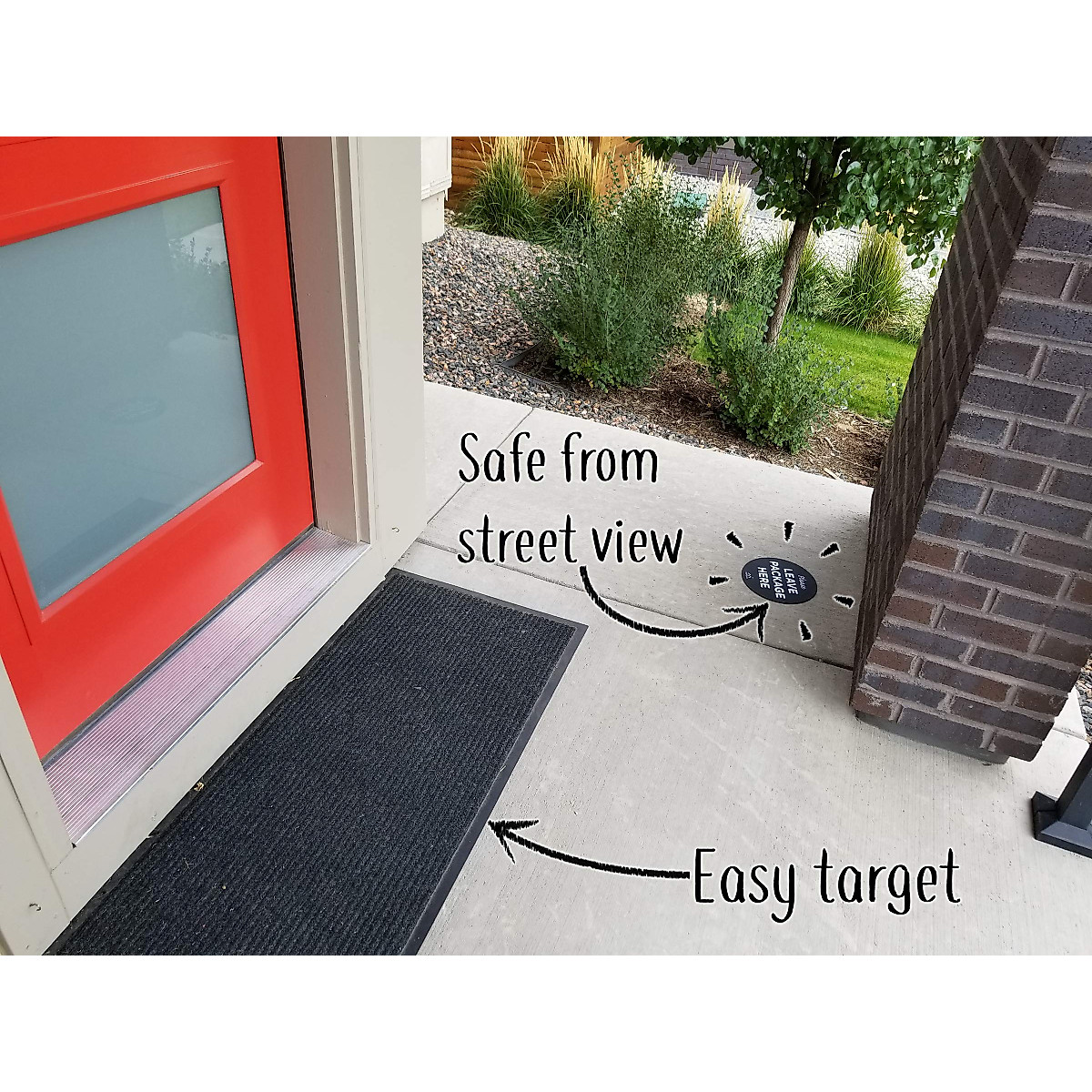 Leave Packages Here Sign Mat: Award Winning Design. Heavy-Duty Rubber. Avoid Contact. Stops Package Theft. Great for Amazon Key.