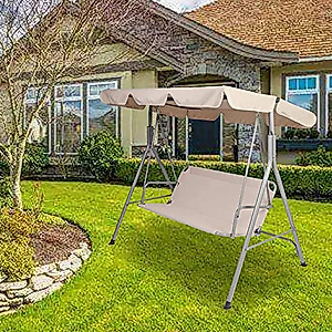 Koreyosh 3-Person Outdoor Swing Chair Adjustable Canopy Hammock Seats Patio Porch Garden Swing, Beige