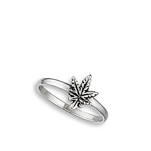 Oxidized Marijuana Leaf Ring New .925 Sterling Silver Band Size 9