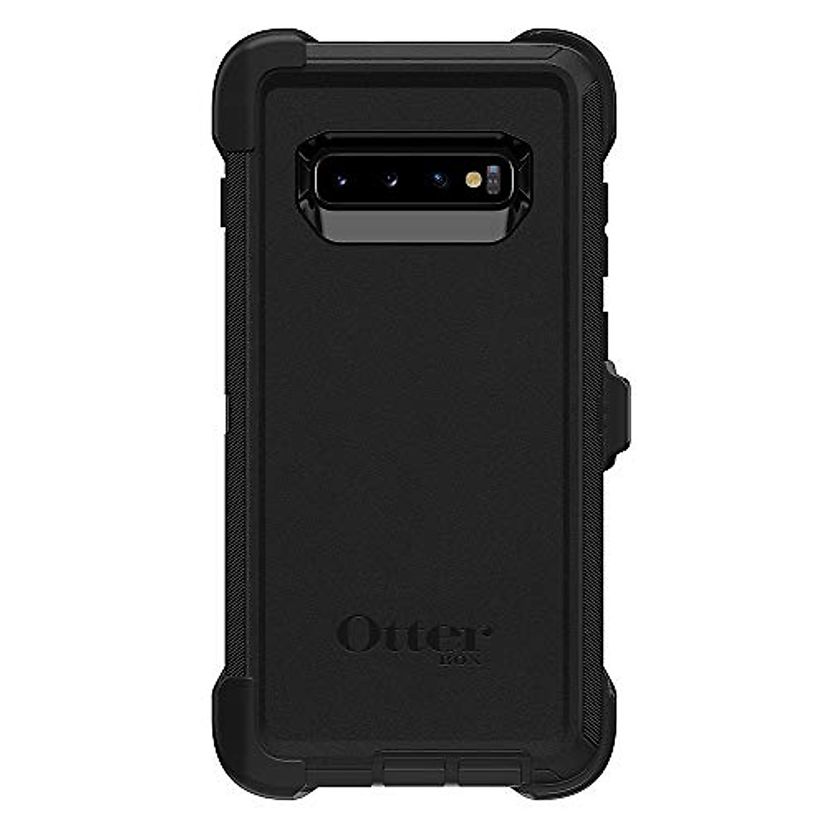 OtterBox Galaxy S10+ Defender Series Case - BLACK, rugged & durable, with port protection, includes holster clip kickstand