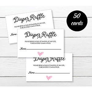 Diaper Raffle Ticket Lottery Insert Cards for Pink Girl Heart Baby Shower Invitations, Supplies and Games for Baby Gender Reveal Party, Bring a Pack of Diapers to Win Favors, Gifts Prizes (50-cards)