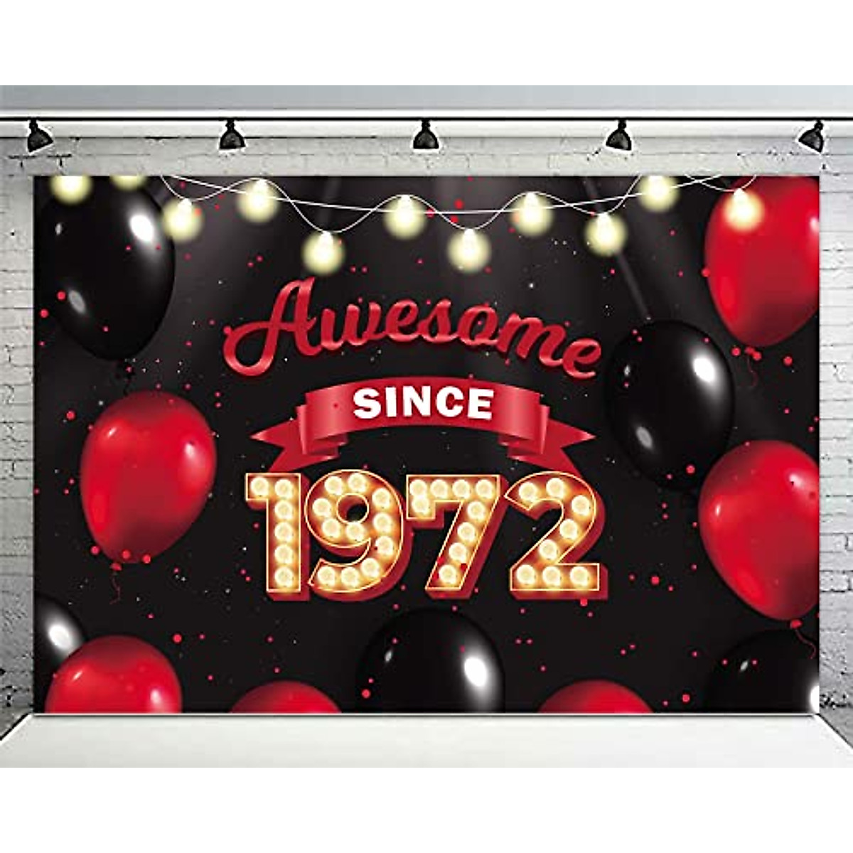 Awesome Since 1972 Happy 50th Birthday Banner Backdrop Red and Black Balloons Cheers to 50 Years Old Theme Decor for Women Men 50th Birthday Party Bday Supplies Decorations Background Glitter Gold