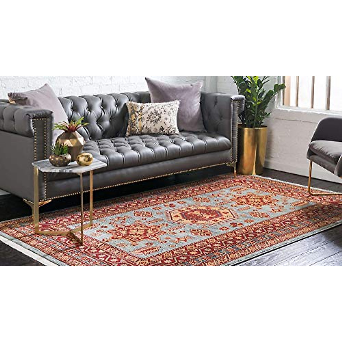 Unique Loom Sahand Collection Traditional Geometric Classic Light Blue Area Rug (7' 0 x 10' 0)