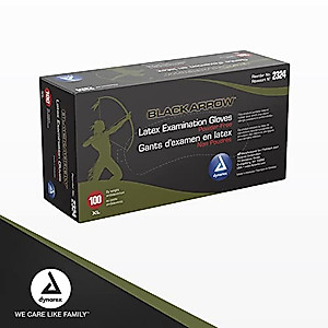 Dynarex Black Arrow Disposable Latex Exam Gloves, Powder-Free, Used in Healthcare and Professional Settings, Law Enforcement, Tattoo, Salon or Spa, Black, Extra-Large, 1 Box of 100 Gloves