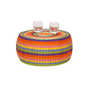 Household Essentials Handwoven Resin Storage Stool Ottoman, Multicolor