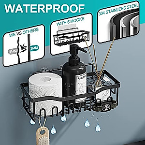 shower shelves[5 pcs],Kitchen&bathroom storage shelf, strong adhesive,bathroom shelf no drilling , rustproof stainless steel soap box, toothpaste, towel and toiletries,Cutlery Storage Box , black