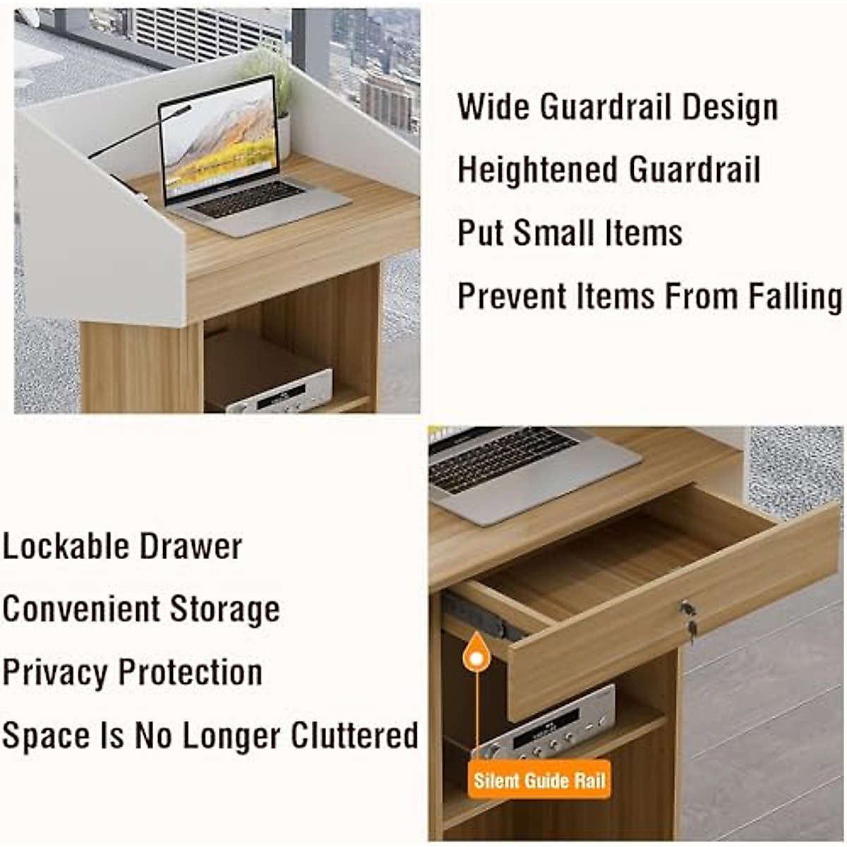 Wooden Podium Floor-Standing Pulpits with Storage Shelves and Drawers Lecterns Large Presentation Stand Speaking Lectern