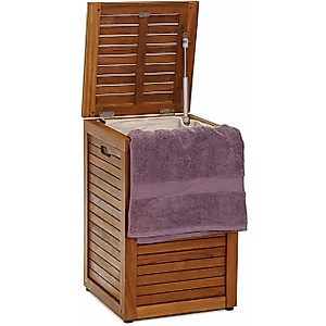 Medium Teak Laundry Hamper, or Indoor Outdoor Storage Bin