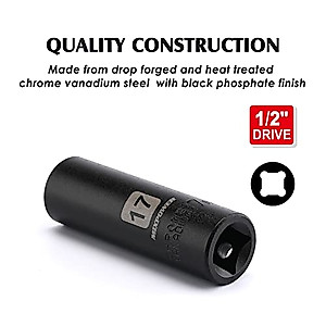 MIXPOWER 1/2-Inch Drive Deep Impact Socket, 17 mm, CR-V, Metric, 6 Point, Deep