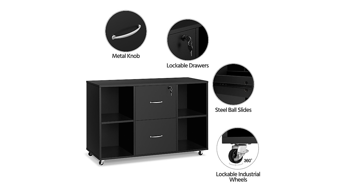Yaheetech Large Mobile File Cabinet with Lockable Drawer