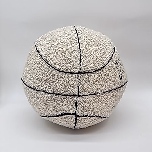 Tezimjia 2023 New Offcourt Basketball Pillow,11" Basketball Shaped Pillow Teddy Fleece Embroidered Basketball Throw Pillow Fuzzy Plush Toy Gifts for Kids Boys Girls (Beige)
