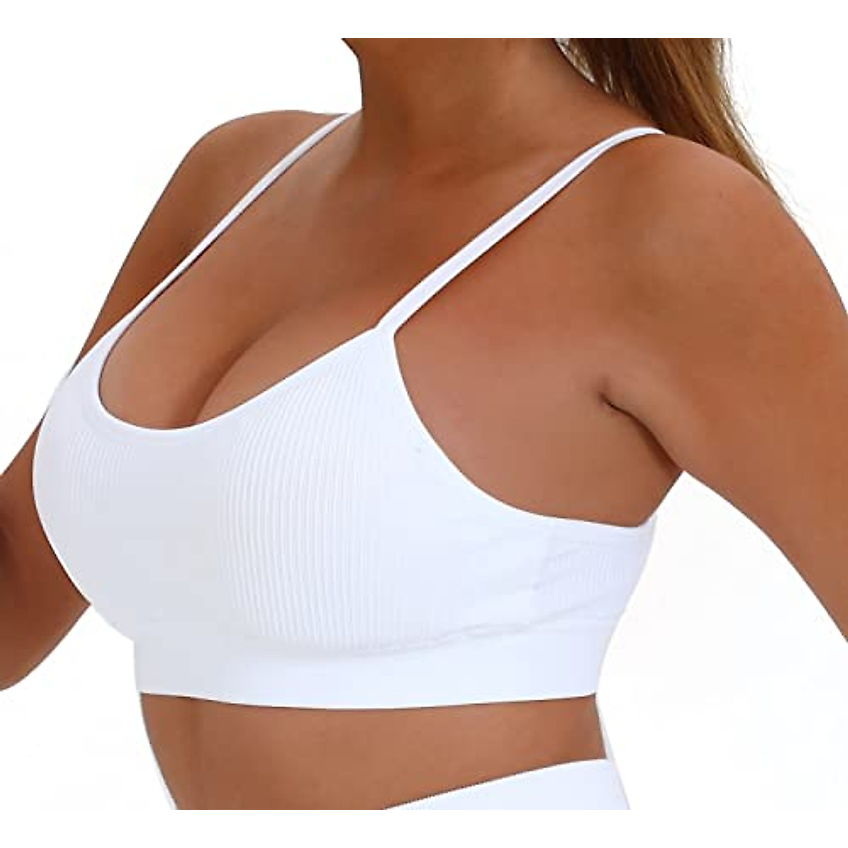 AKAMC Women's Rib-Knit Camisole Sports Bra Athletic Bras for Women Adjustable Straps Yoga Bras,3X-Large