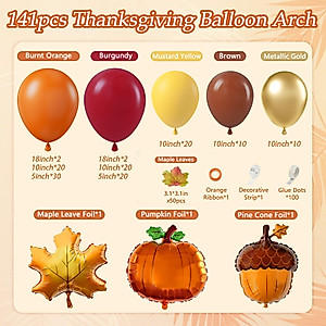 141pcs Thanksgiving Balloon Arch Fall Balloon Arch Kit with Burgundy Burnt Orange Balloons Different Sizes for Harvest Baby Shower Friendsgiving Fall Birthday Party Turkey Decorations