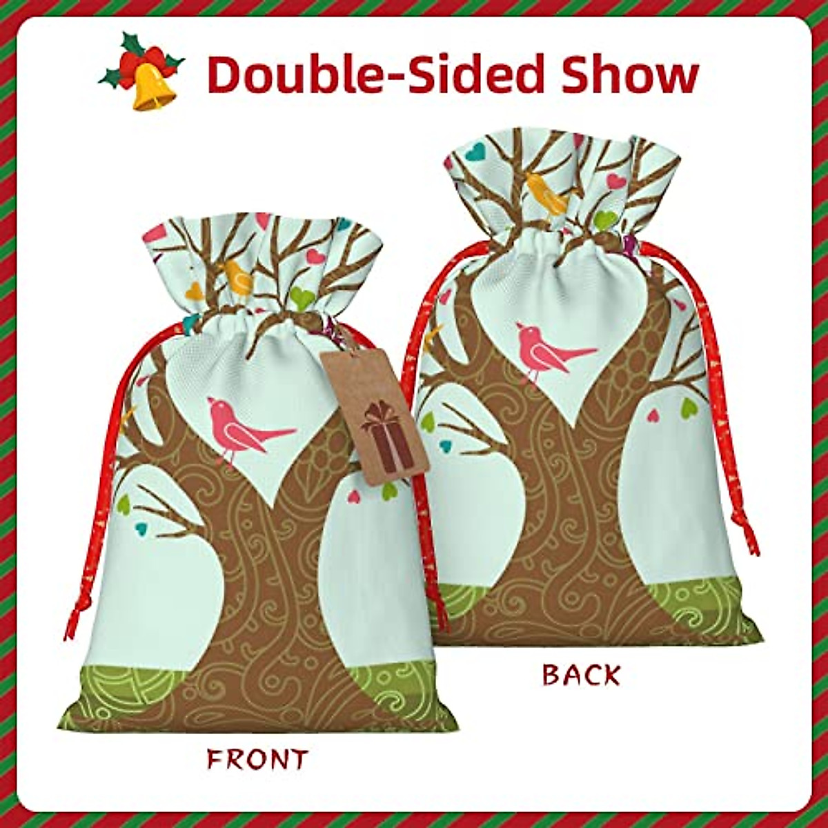 Drawstrings Christmas Gift Bags Spring-Tree-Color-Birds Presents Wrapping Bags Xmas Gift Wrapping Sacks Pouches Medium