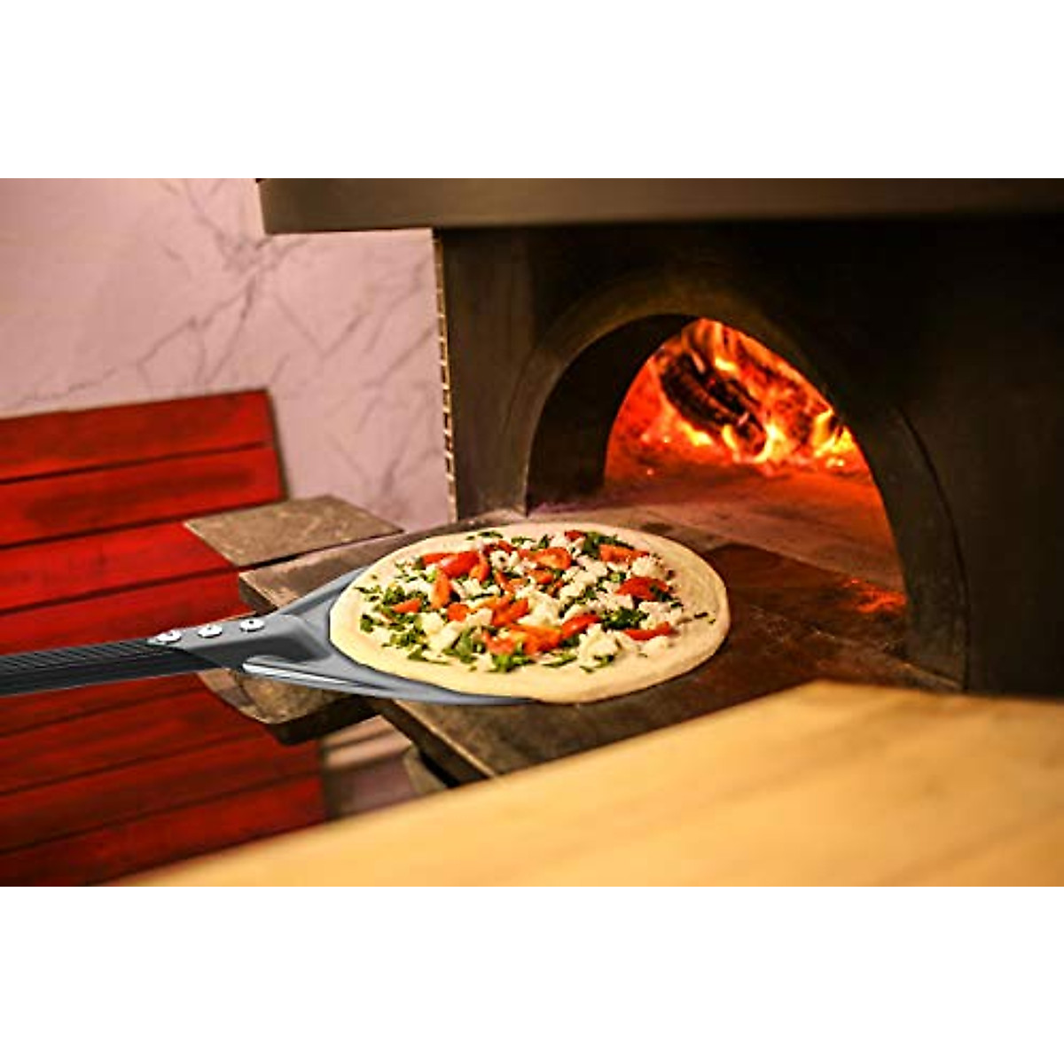 RTT Turning Pizza Peel with 8" Aluminum Round Pizza Paddle,23.6" Overall,Outdoor Pizza Oven Accessories