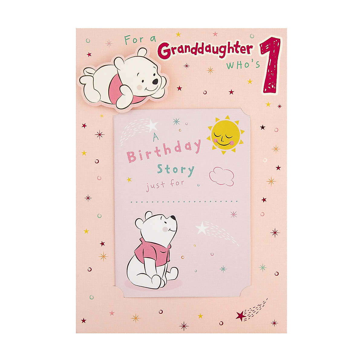 Hallmark 1st Birthday Card for Granddaughter - Cute Disney Winnie-the-Pooh Design with Keepsake Booklet