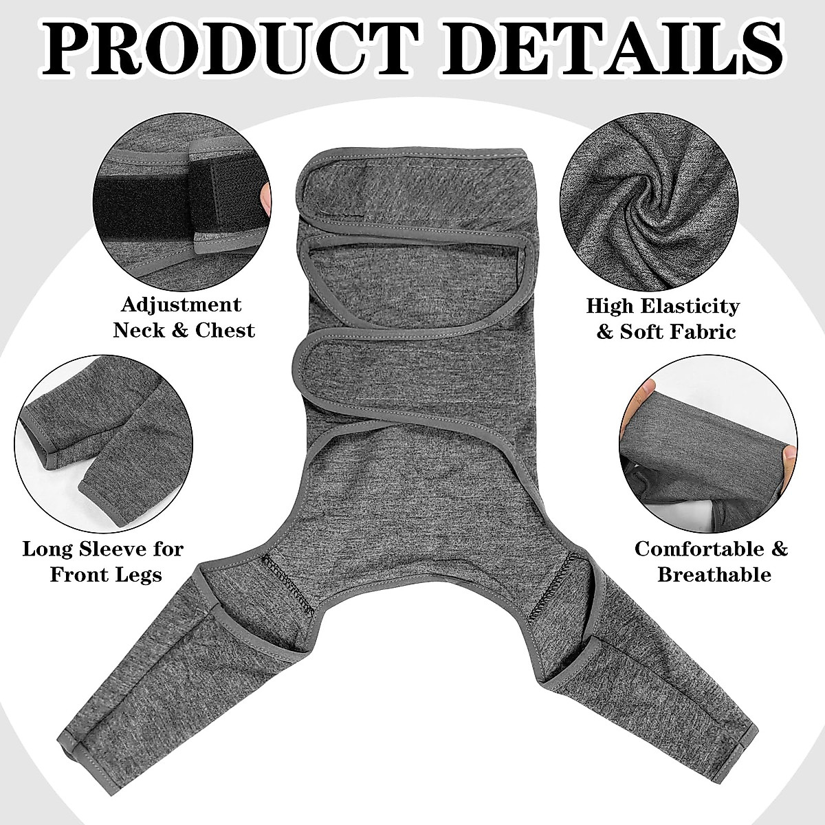 Yoolhamy Dog Surgery Recovery Suit, Dog Leg Wound Protector Brace, Comfortable Dog Elbow Protector Cone Alternative Prevent Licking Bite Long Sleeve Suits Leg Brace Support (Grey, S)
