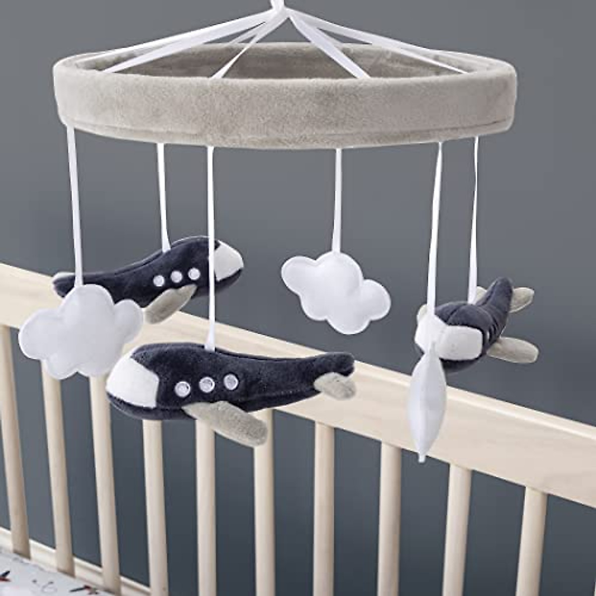 Sammy & Lou Airplane Baby Crib Mobile with Music, Crib Mobile Arm Fits Standard Crib Rail