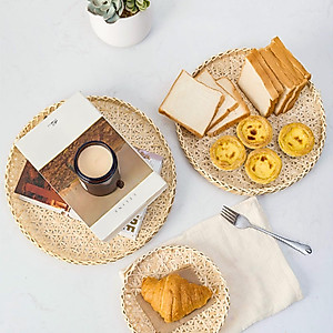 Decocoon 3 Pcs Handmade Wall Basket Decor, Seagrass Wall Decor, Wicker Wall Decor, Boho Wall Basket, Wall Baskets Decor Boho Flat Set 3, Decorative Plates for Wall Hanging Farmhouse (Set A)