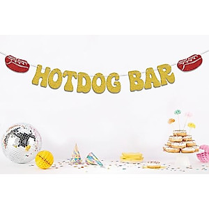 Hotdog Bar Banner,Hotdog Birthday Party Decorations,Fiesta Birthday Food Party Decor,Build Your Own Hot Dog Sign,Flaming Hot Dog Sausage Home Party Supplies Gold Red