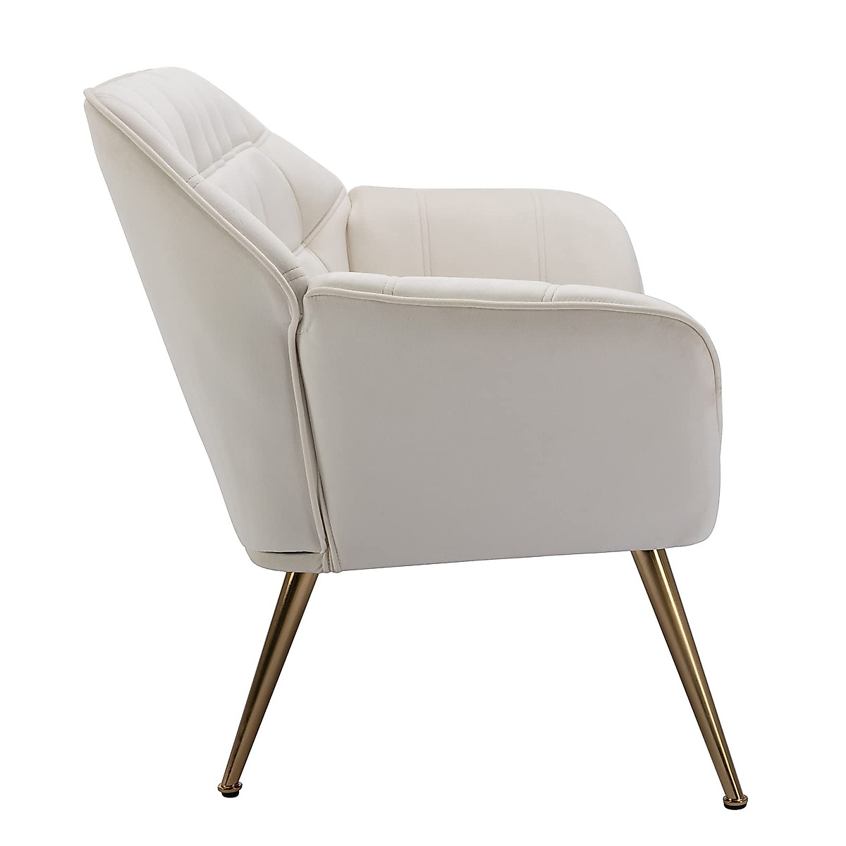 QUINJAY 48" Small Loveseat for Small Spaces, Modern Sherpa Mini Sofa Couch 2-Seater Velvet Love Seat with Quilting Back and Gold Legs for Living Room/Bedroom, Cream