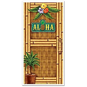 Beistle Plastic Aloha Door Cover for Luau and Beach Parties, 30" x 5', Multicolor, 1 Pkg