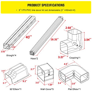 DWALE 3" 17Ft PVC Decorative Line Set Cover Kit, Mini Split line Set Cover,for Ductless Mini Split Air Conditioner and Central AC and Heat Pumps