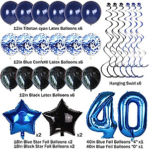 40th Birthday Decorations, 40th Birthday Decorations for Men, Happy Birthday Banner Blue Number 40 Foil Balloon for 40th Anniversary Decorations Birthday Party Backdrop