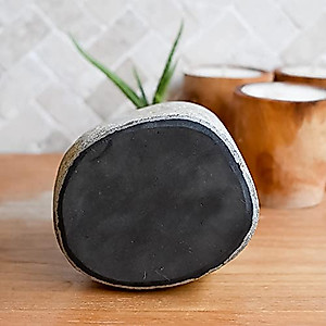 Joglo Living - River Stone Bathroom Accessories Set, Natural Stone Hand soap Dispenser with Bronze or Silver Pump, Toothbrush Holder, soap Dish (Silver Pump), Grey