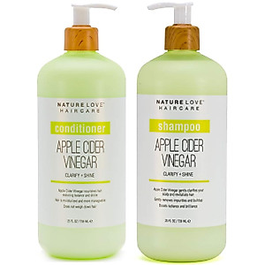 Nature Love Apple Cider Vinegar Shampoo and Conditioner Duo | Clarify + Shine | Revitalize Hair and Scalp | Purifies Without Stripping | Paraben Free, Cruelty Free, Made in USA (25 oz each)