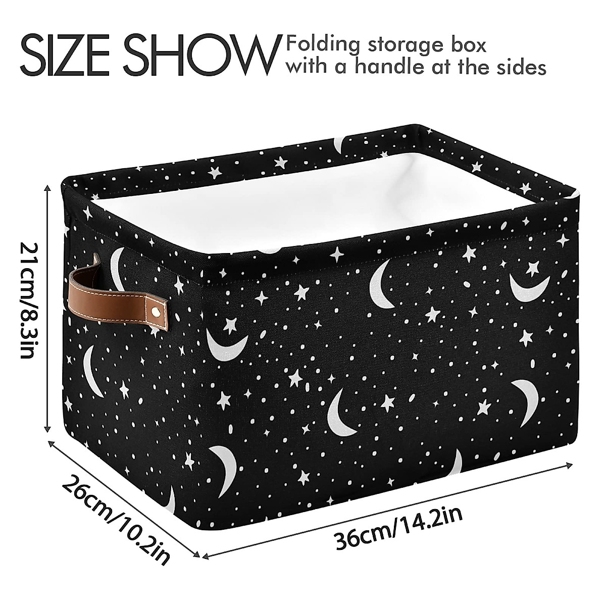 susiyo Black Space Star Moon Storage Bins 2 Pcs, 14 x 10 inch Canvas Storage Basket for Shelves Closet Organizing